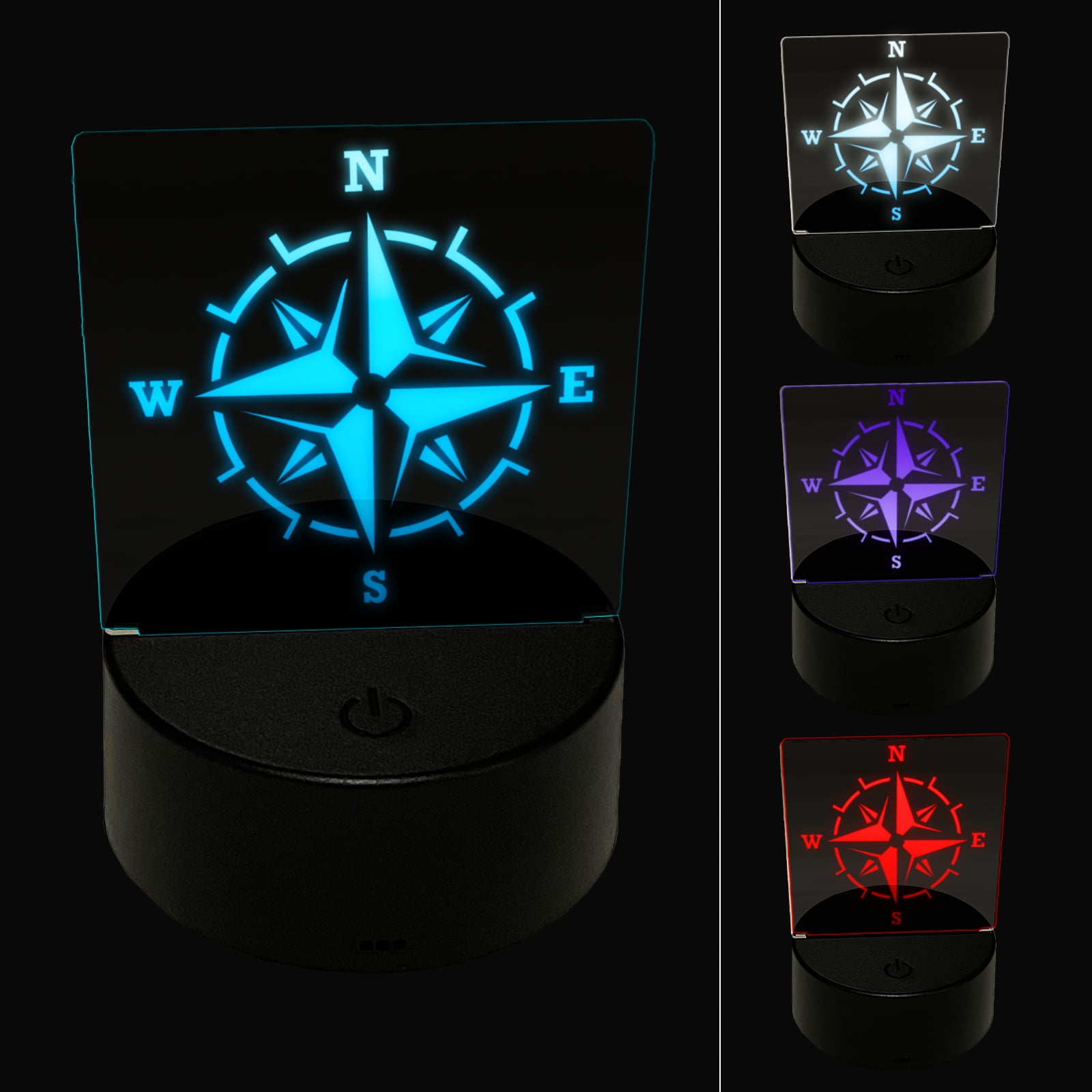 Vintage Nautical Compass Rose LED Night Light Sign 3D Illusion Desk ...