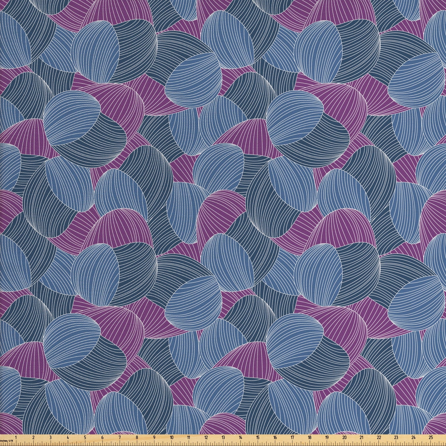 Abstract Fabric by the Yard, Hand-drawn Waves Striped Petals and Leaves ...
