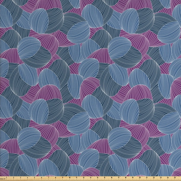 Abstract Fabric by The Yard, Hand-drawn Waves Striped Petals and Leaves ...