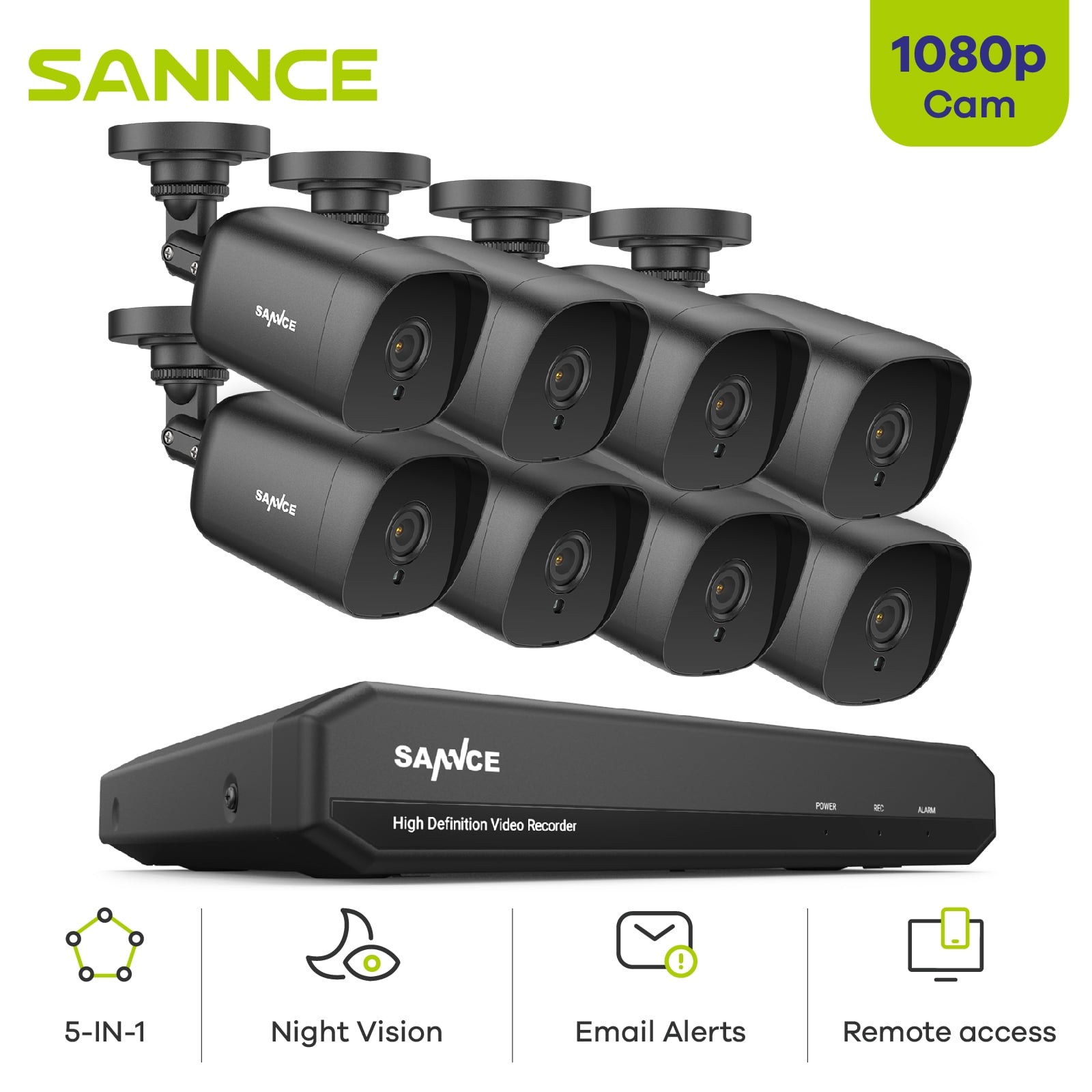 SANNCE 8 Channel 1080p Full HD 5-in-1 Security Camera System 8pcs 1080p ...
