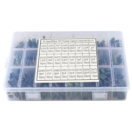 ruzhgo 660Pcs 0.22NF- 470NF 2A221-2A474 24 Values Capacitor Kit ...