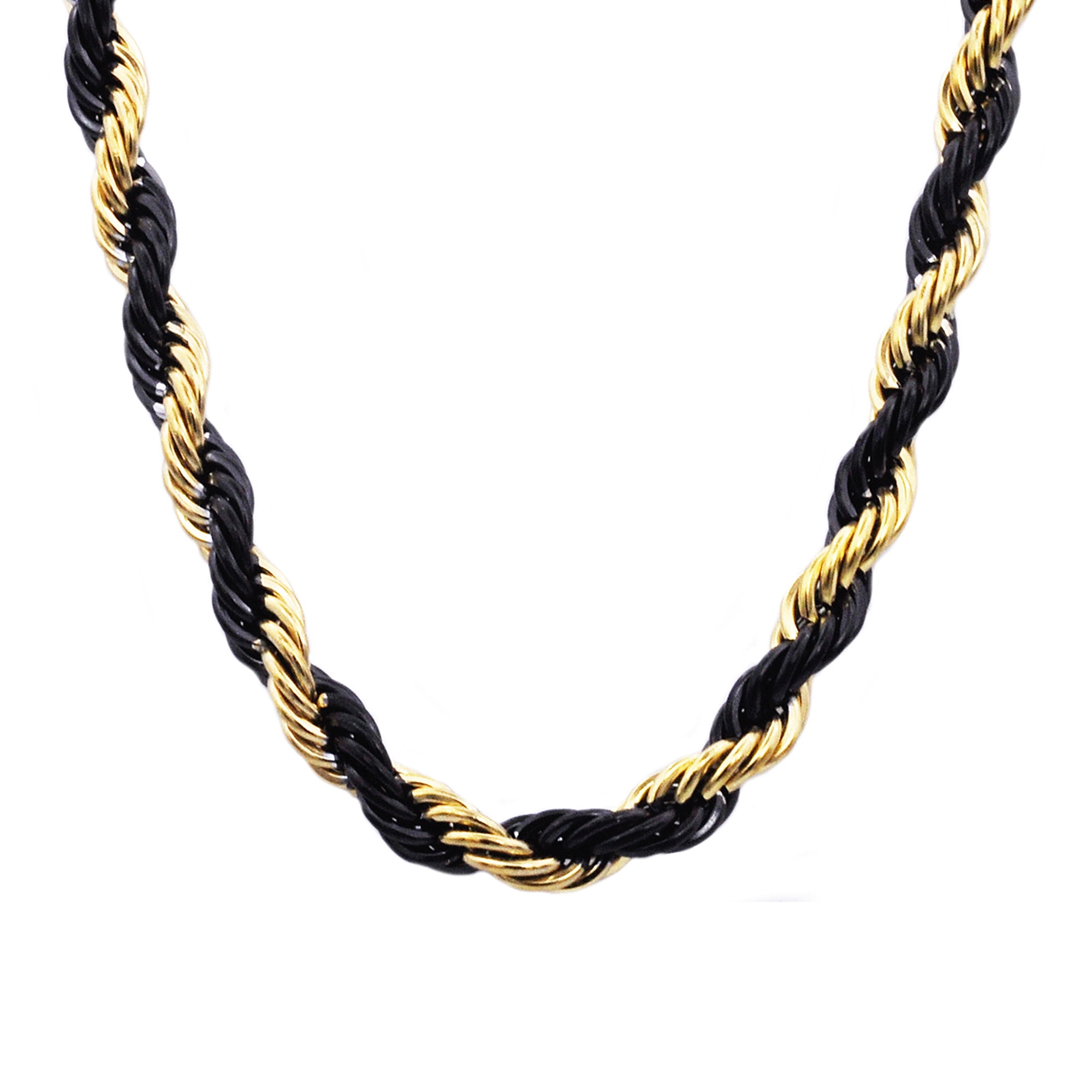 Arista Gold and Black Plated Stainless Steel Rope Chain Men's Necklace ...