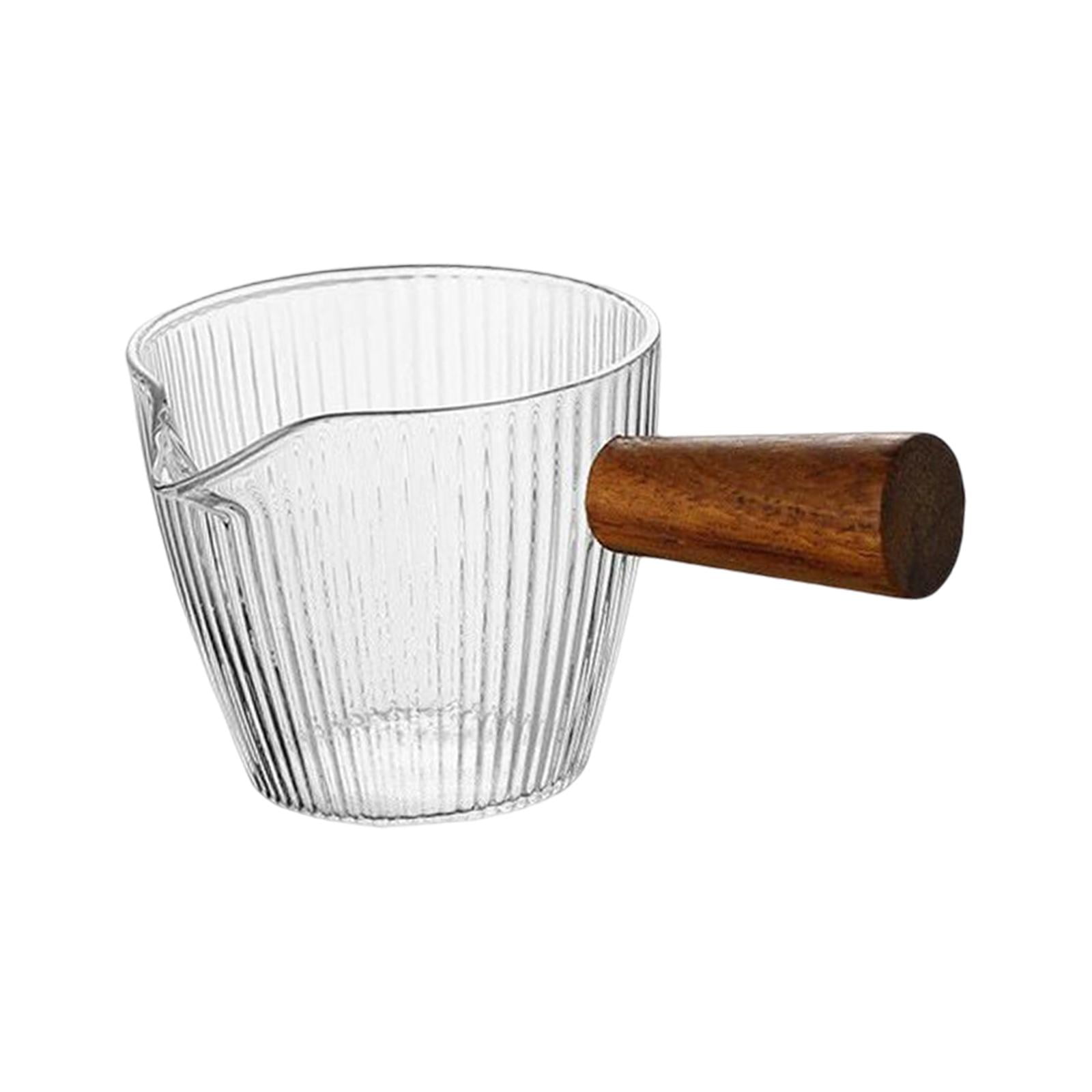 Single Spouts Espresso Measuring Cup ,with Wood Handle Milk Glass Cup ...