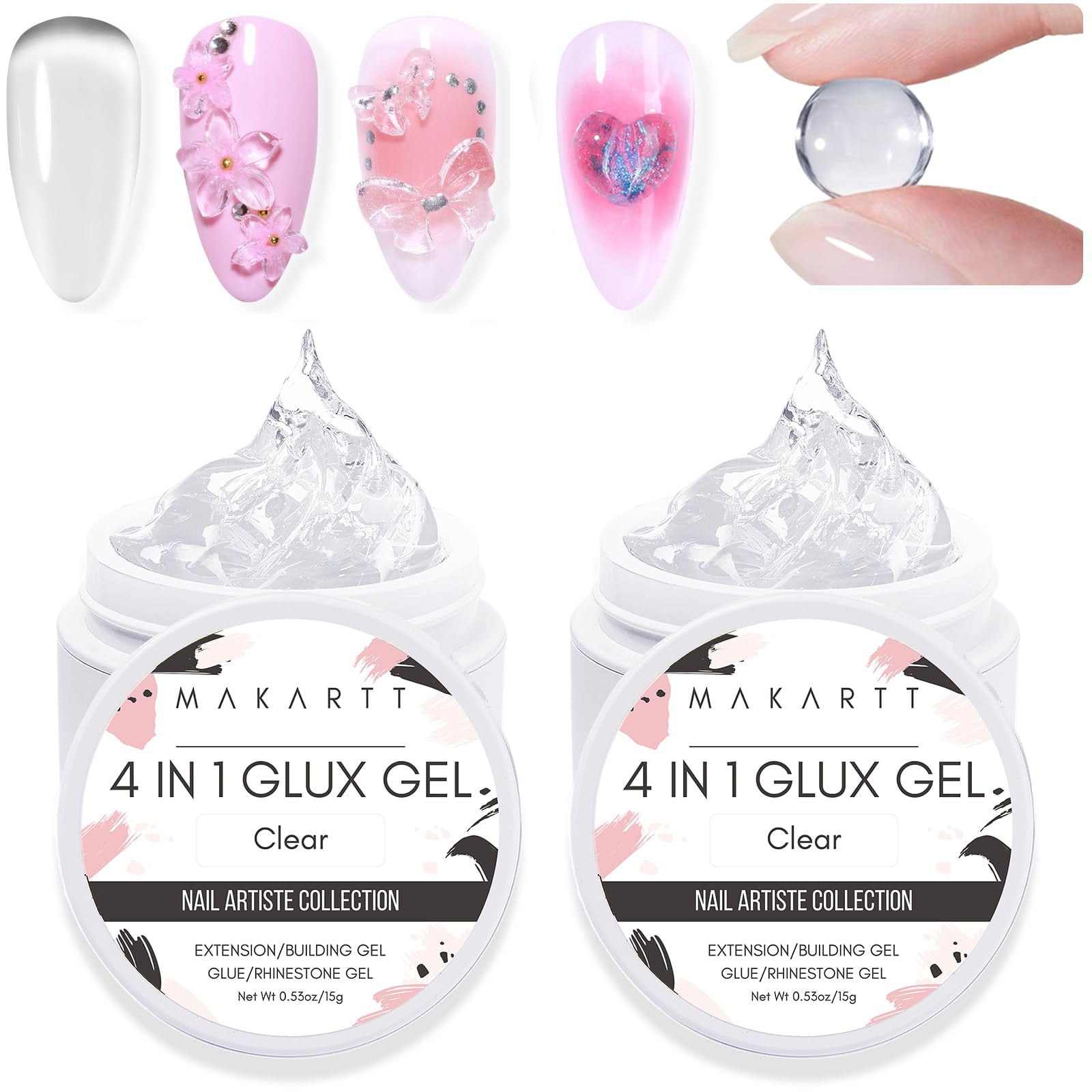 Gel sólido Nail Gel Builder Makartt, 15 ml, 2 botellas, transparente ...