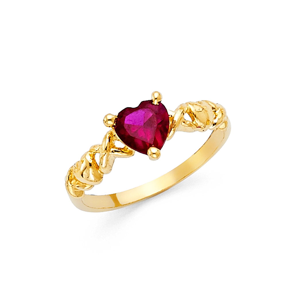 Infinity Heart Ring Solid 14k Yellow Gold Band Red CZ Love Twisted ...