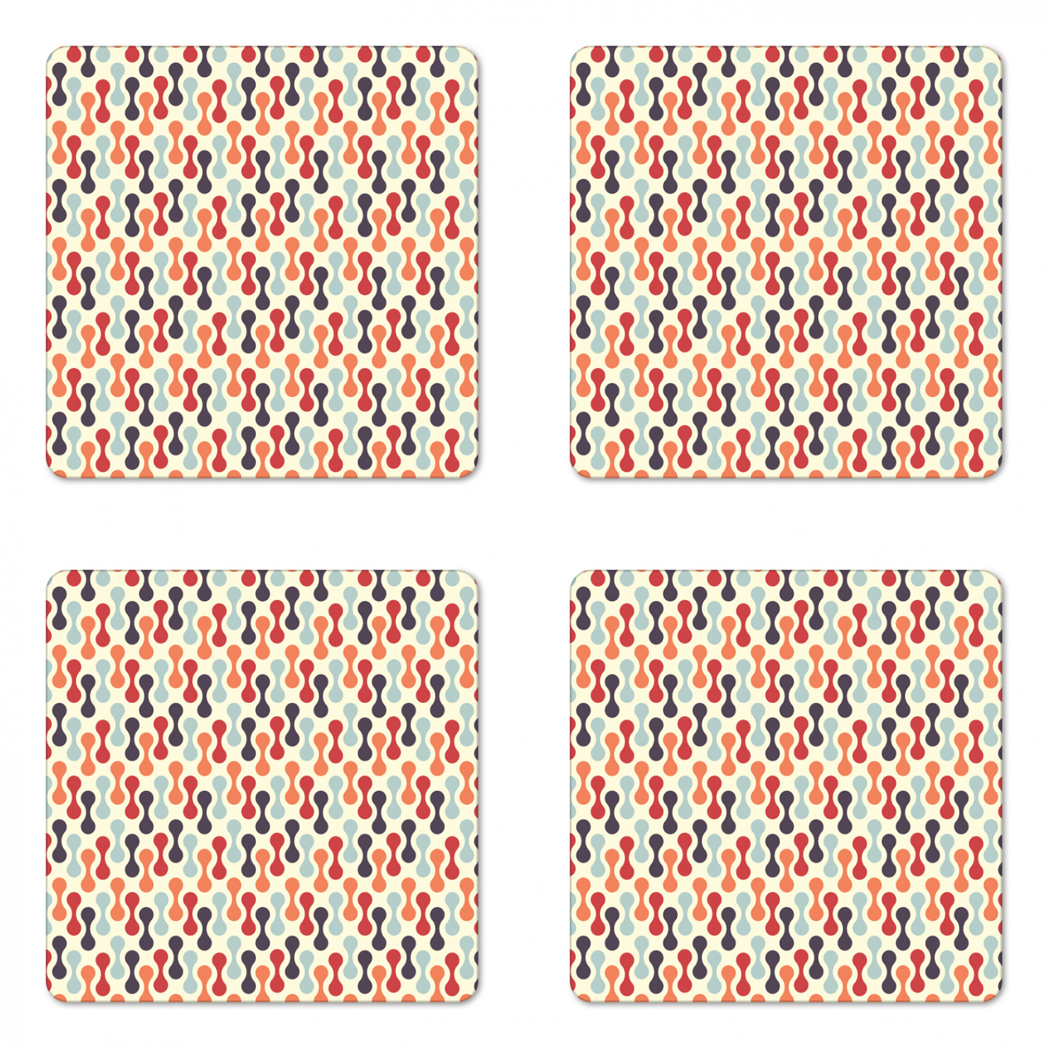 Colorful Coaster Set of 4, Vertical Conceptual Melted Like Forms ...