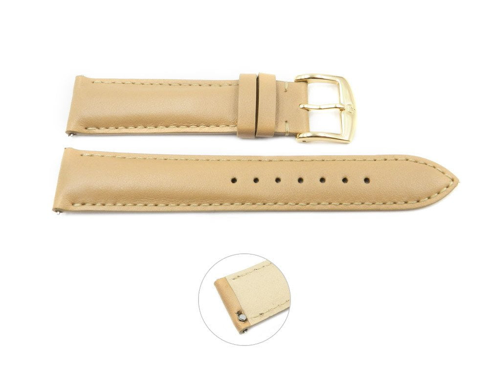 Quick Release 20mm Beige Leather Smooth Watch Band - Interchangeable ...