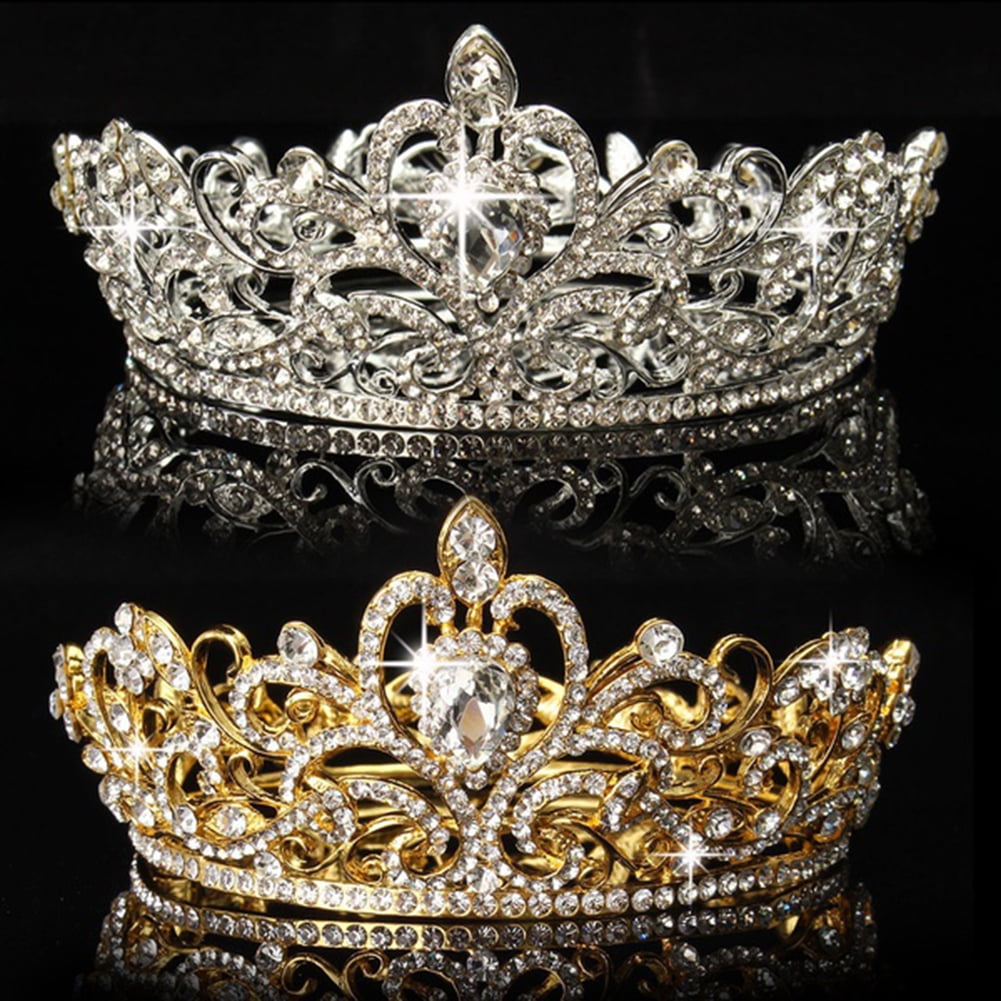 D-GROEE Shiny Rhinestone Crystal Round Crown Bridal Wedding Tiaras and ...