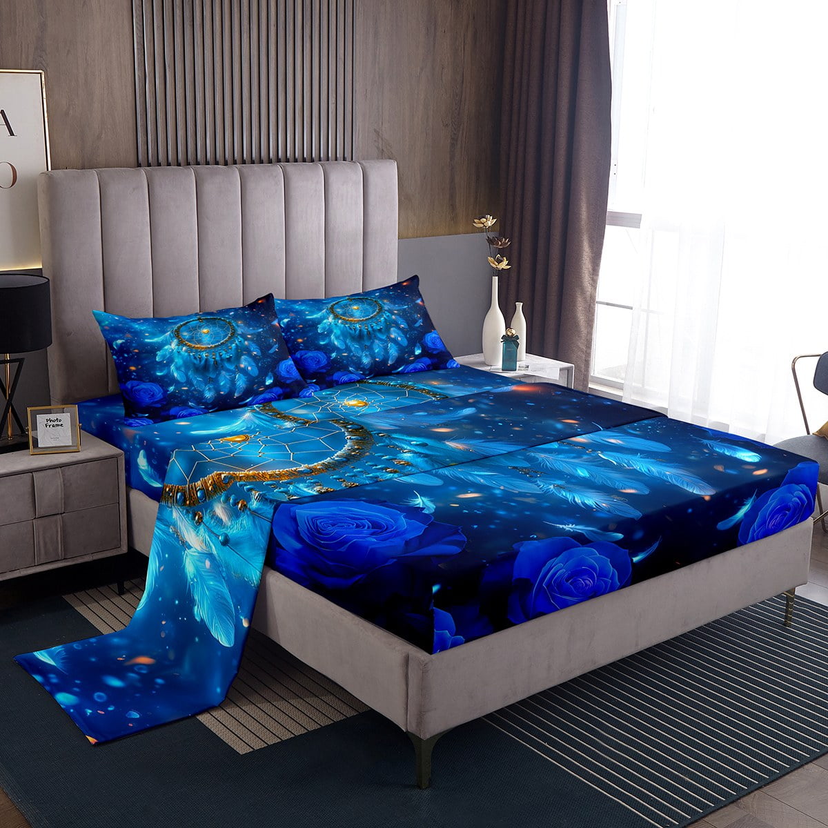 Click here for Erosebridal Blue Dreamcatcher Bed Sheets King flor... prices