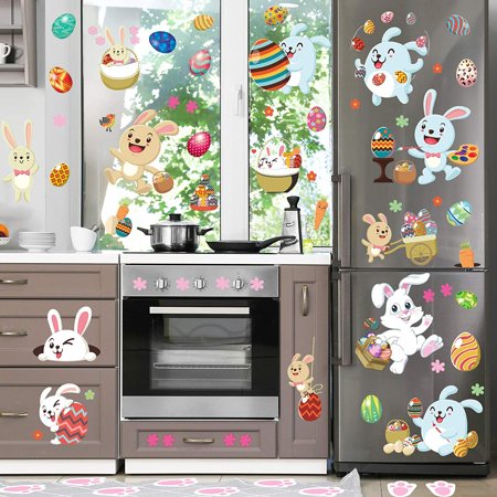 Easter Decorations Bunny Window Sticker Clings Easter Egg Bunny and ...