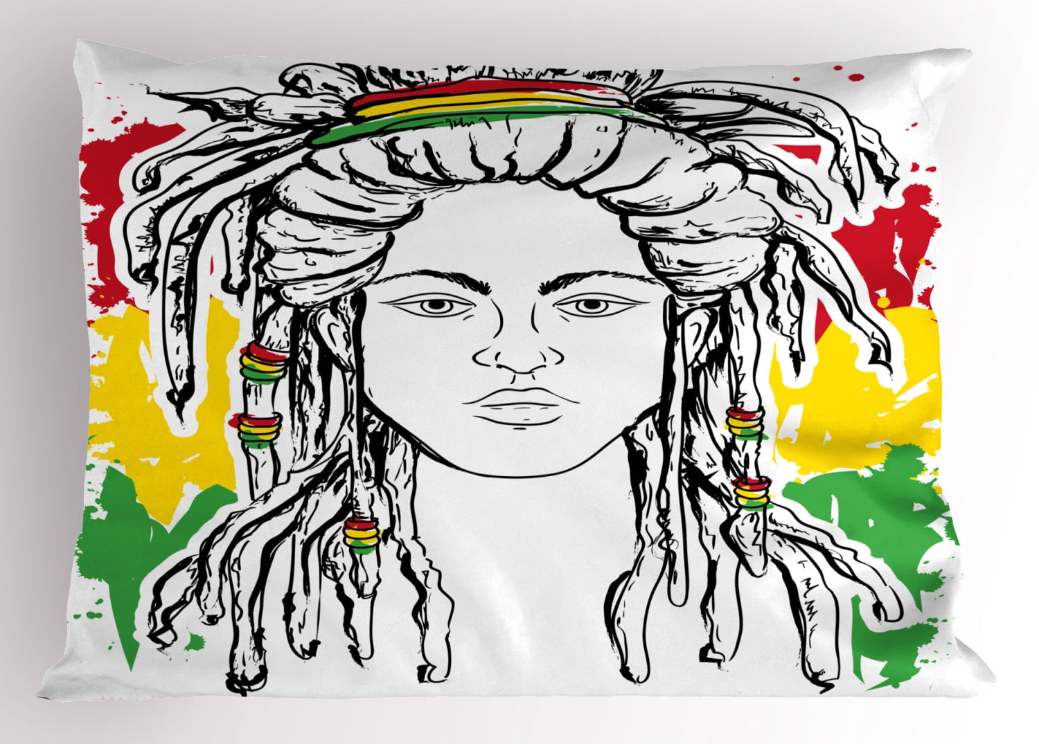 Rasta Pillow Sham Grunge Ethiopian Flag Colors with a Black and White ...