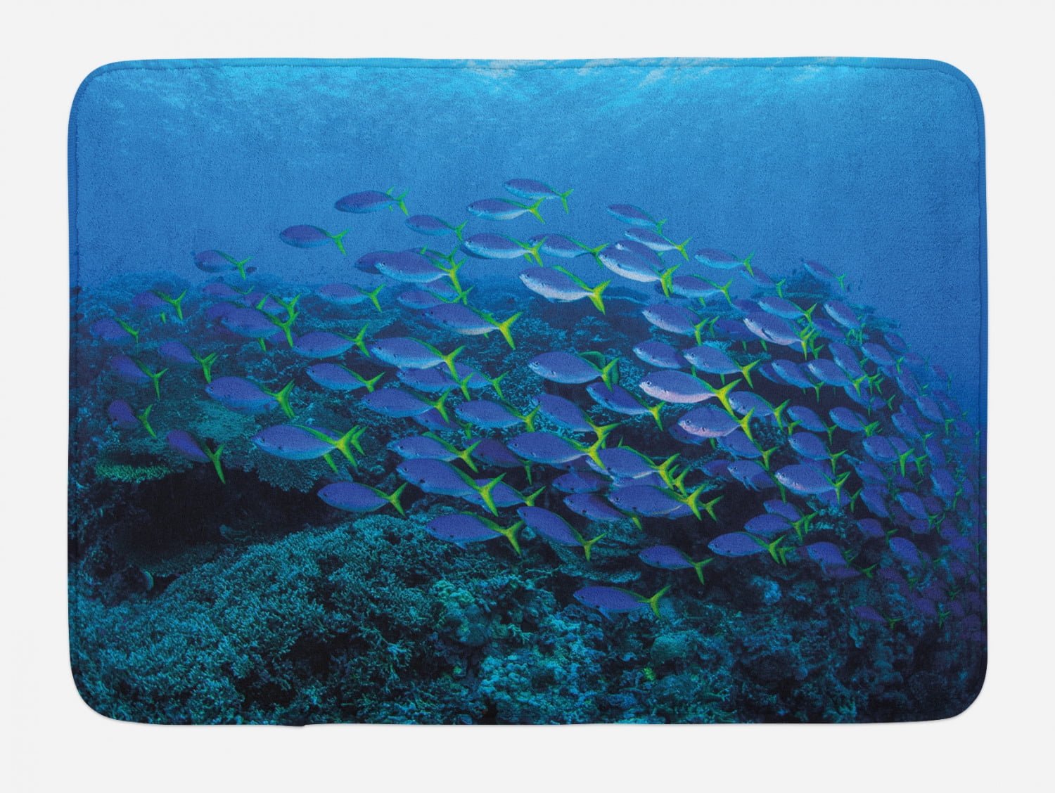 Fish Bath Mat, Shoal of Fish on Stony Plant Animals in Submarine and ...