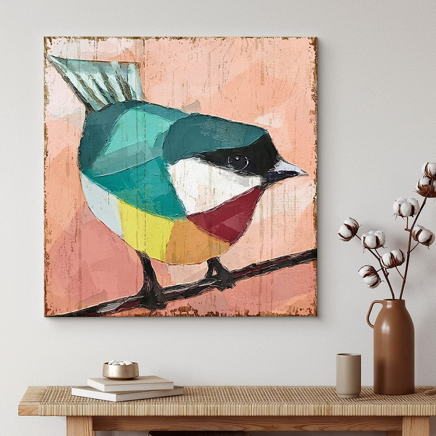 PixonSign Canvas Print Wall Art Geometric Style Teal & White Robin ...