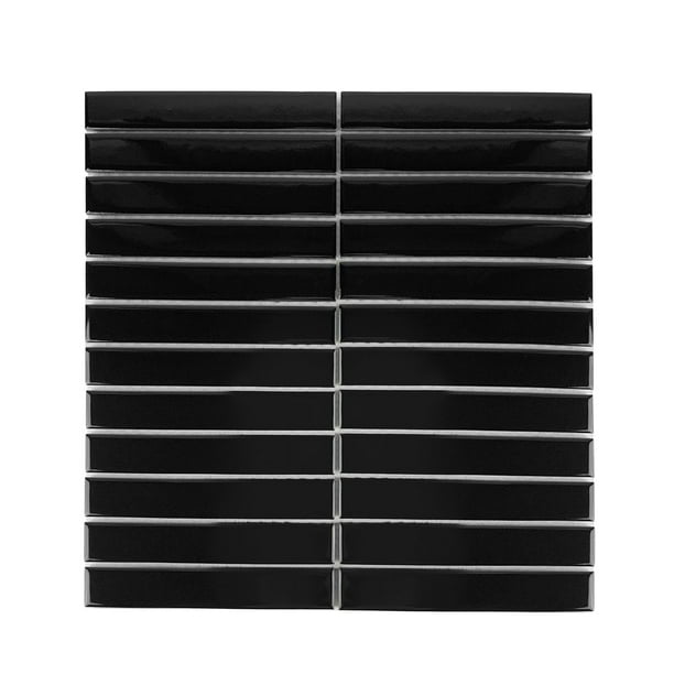 Gio Black Glossy 1" X 6" Stacked Linear Porcelain Mosaic Tile Size: 1 ...