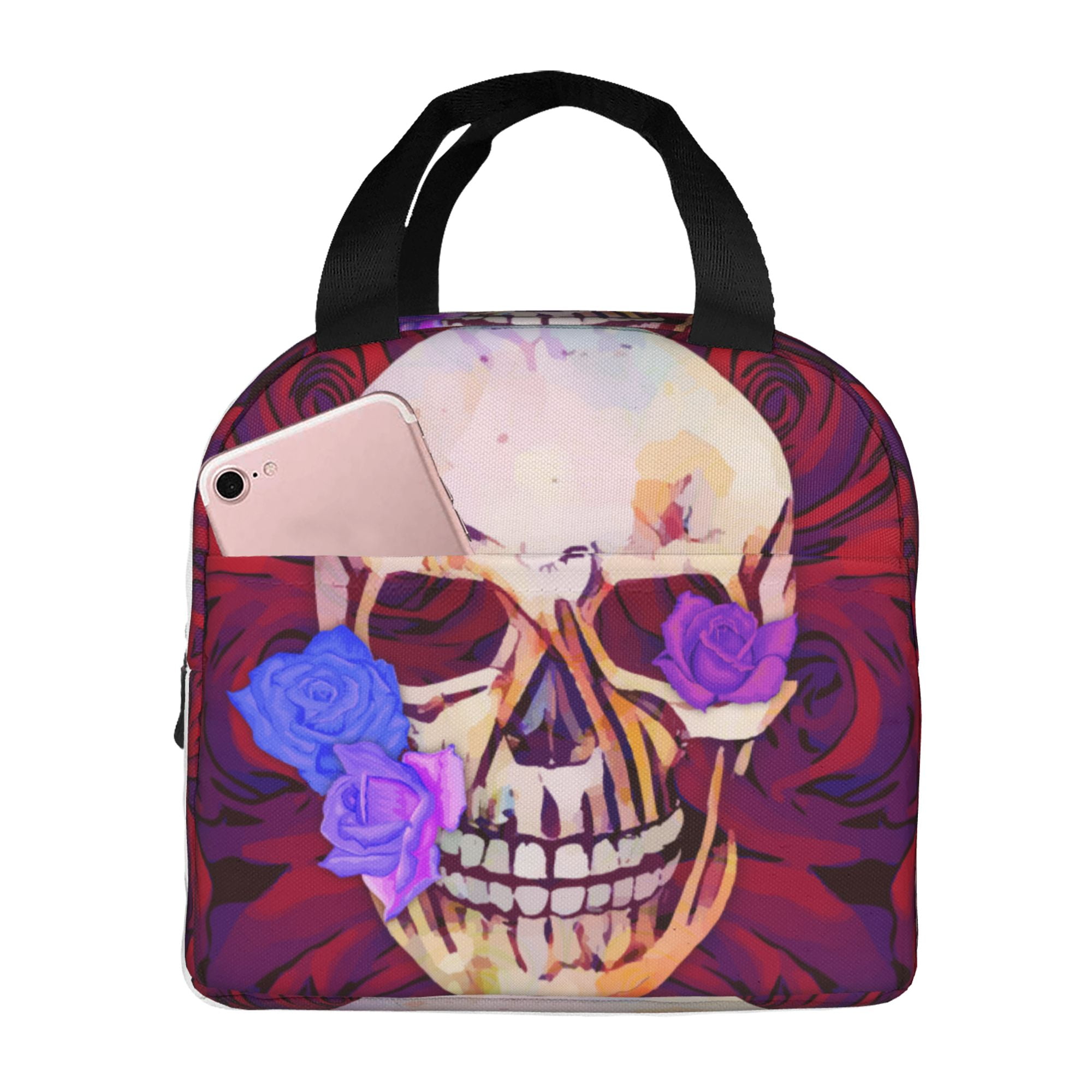 ZICANCN Insulated Lunch Bag for Women Men, Red Rose Skull Reusable Cute ...