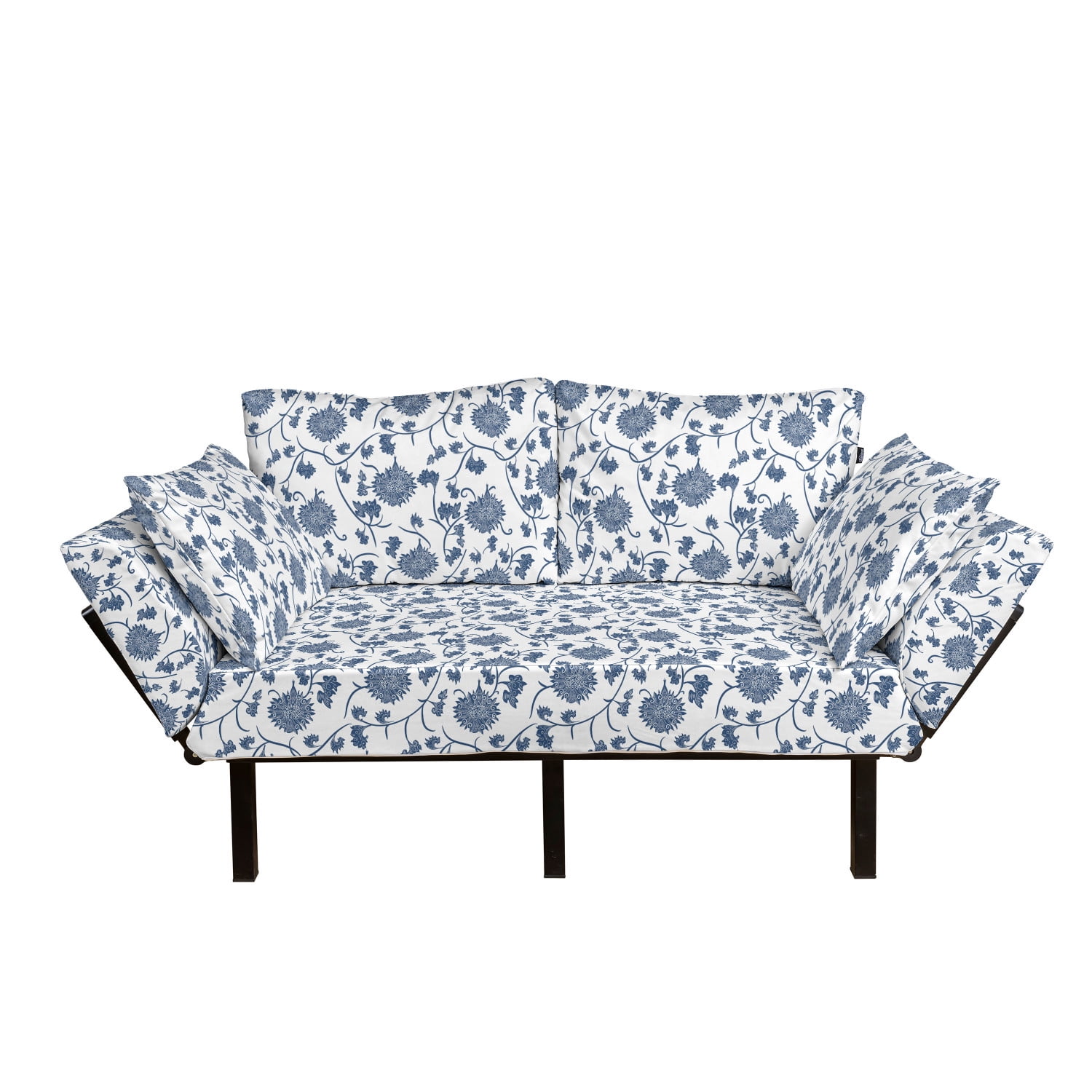 Blue Futon Couch, Chinese Floral Garden Pattern Nature Inspirations ...