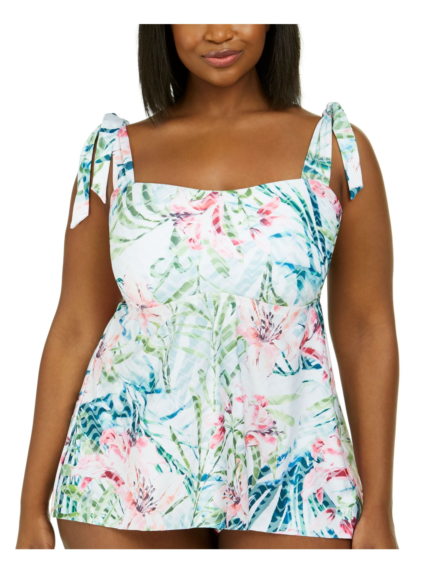 BECCA Women's White Printed Stretch Tankini Side Stays Adjustable Tie ...