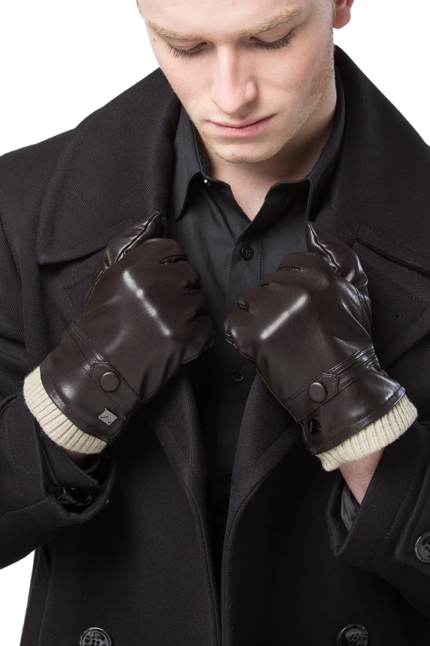Gallery Seven Mens Faux Leather Warm Winter Gloves - Touch Screen ...