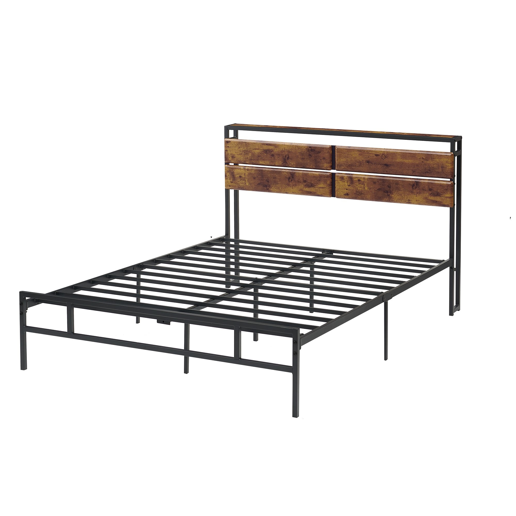 Bed Frame, Metal Platform Bed with Overhead Placement Space Metal Slat ...