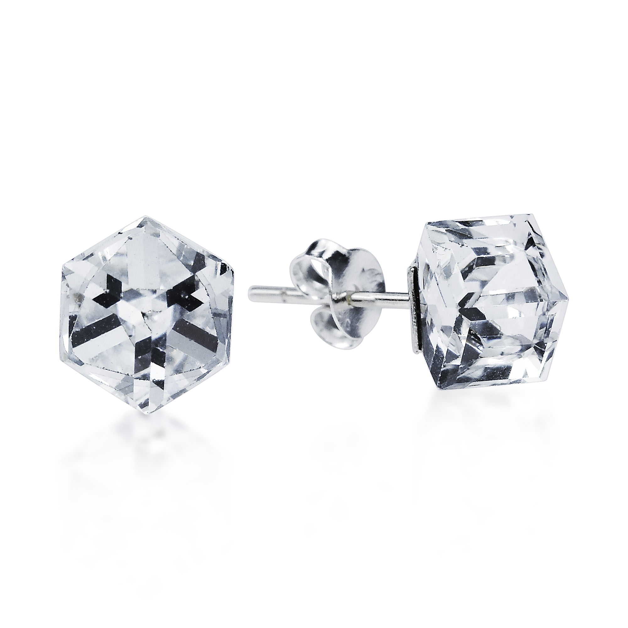 Clear Crystal Prism Cube .925 Sterling Silver Stud Earrings - Walmart.com