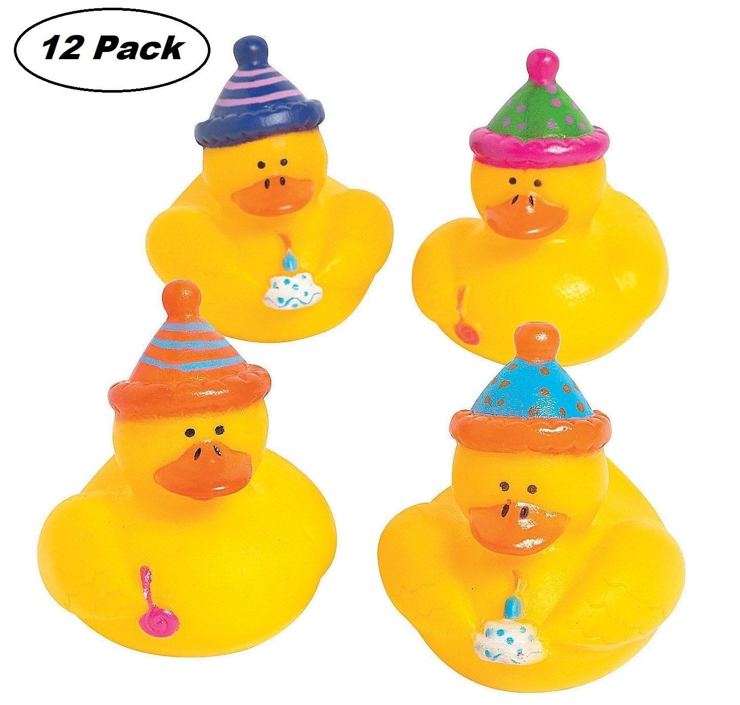 Birthday Rubber Duckies 5 Inches - Pack Of 12 Yellow Ducks With ...