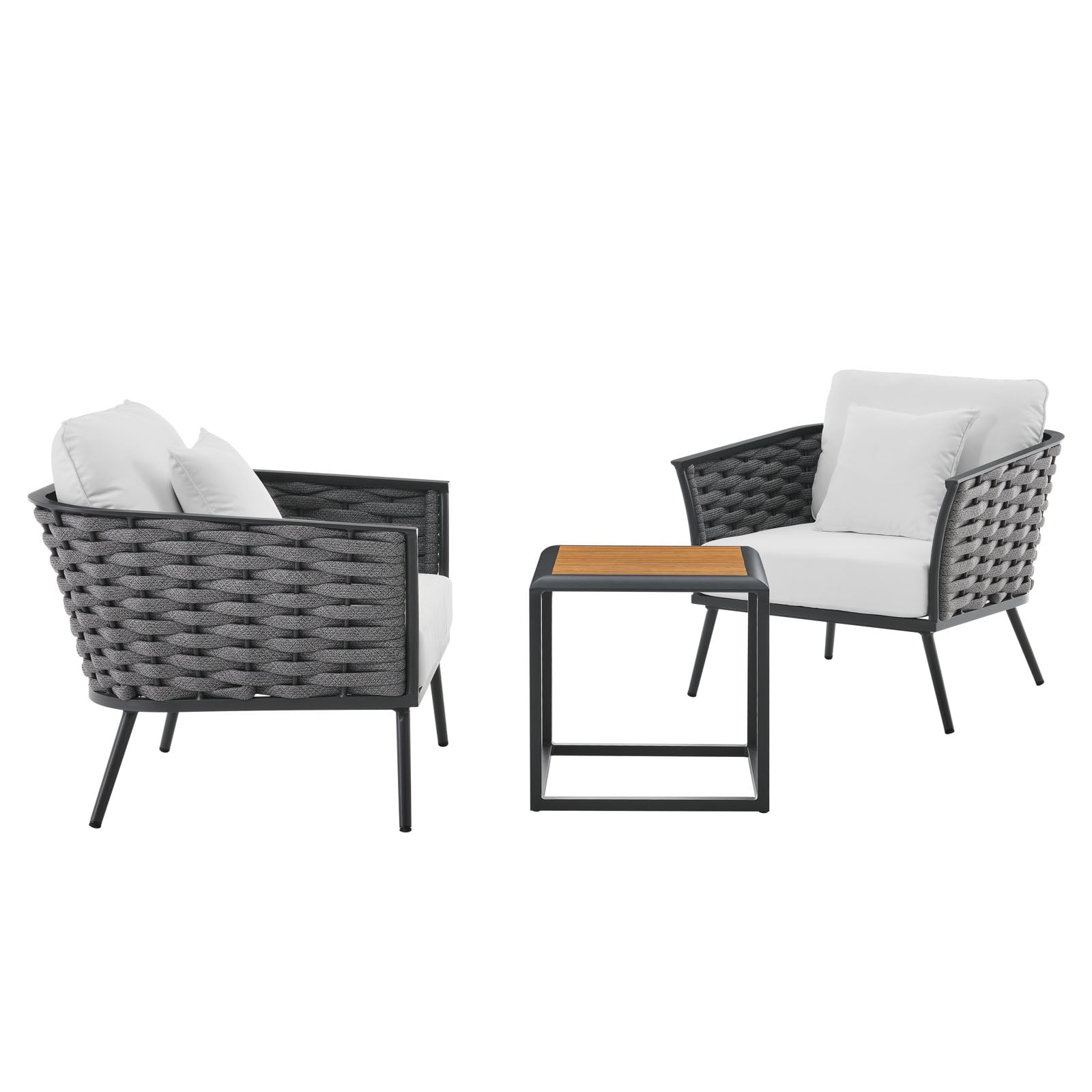 Lounge Chair Table Set, White, Aluminum, Metal, Fabric, Modern ...