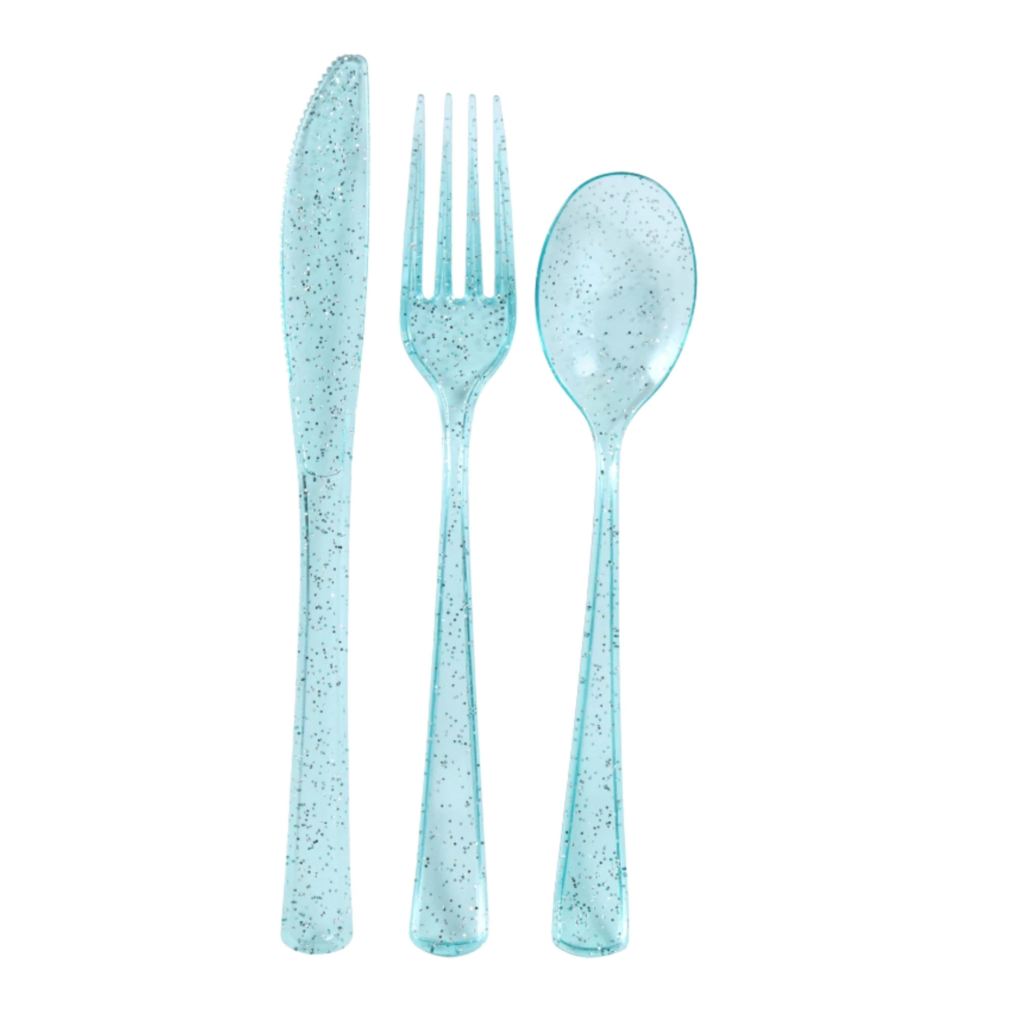 24 Pcs Teal Glitter Assorted Plastic Cutlery, Heavy Duty Disposable ...
