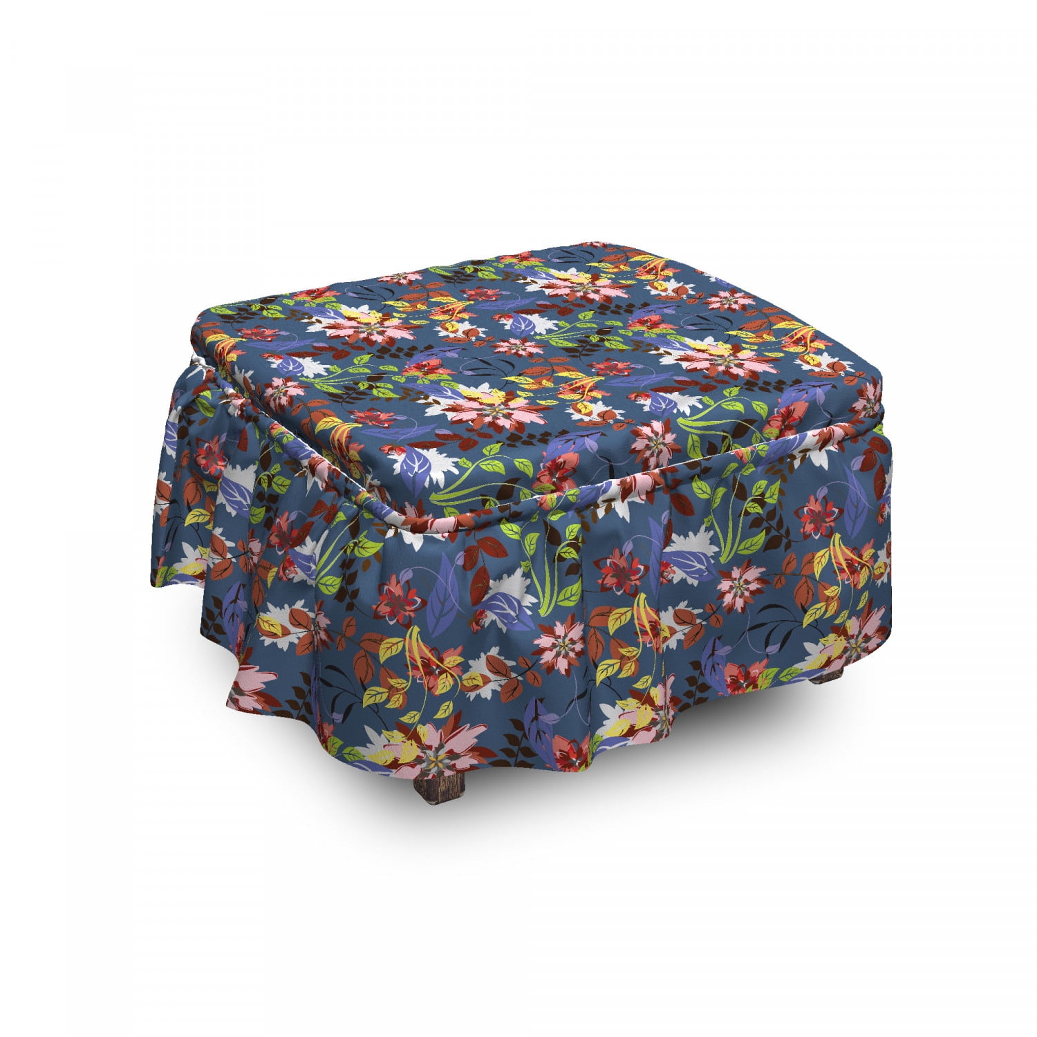 Flower Ottoman Cover, Floral Vintage Spring, 2 Piece Slipcover Set with ...