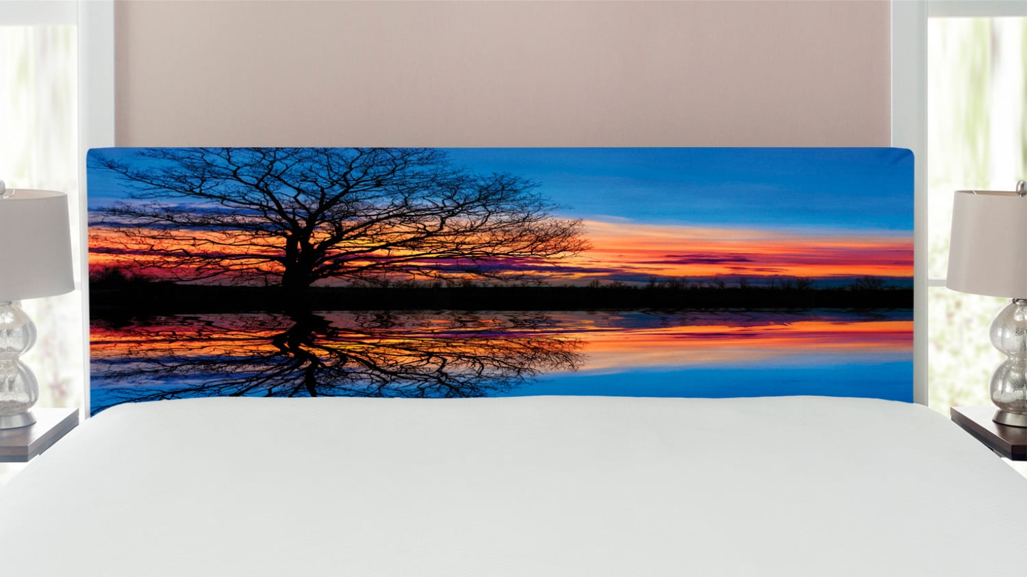 Nature Headboard, Majestic Full Branch Tree at Twilight with Water ...