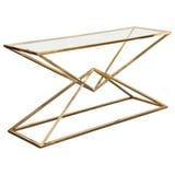 Aria Rectangle Stainless Steel Console Table w/ Polished Gold Finish Base Clear, Tempered Glass ...