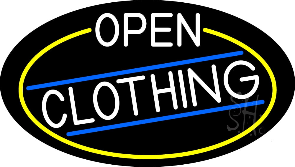 White Open Clothing Oval With Yellow Border LED Neon Sign 20" Tall x 37 ...