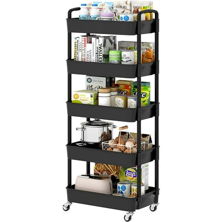 5-Tier Kitchen Rolling Utility Cart,Multifunction Storage Organizer ...