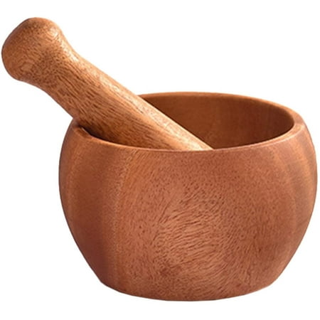 Wooden Mortar and Pestle Garlic Masher Hand Grinder Kitchen Crusher 4 ...