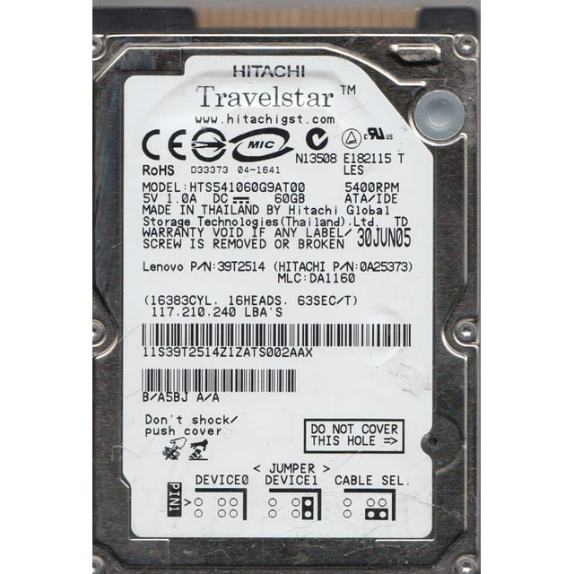 HTS541060G9AT00, PN 0A25373, MLC DA1160, Hitachi 60GB IDE 2.5 Hard ...