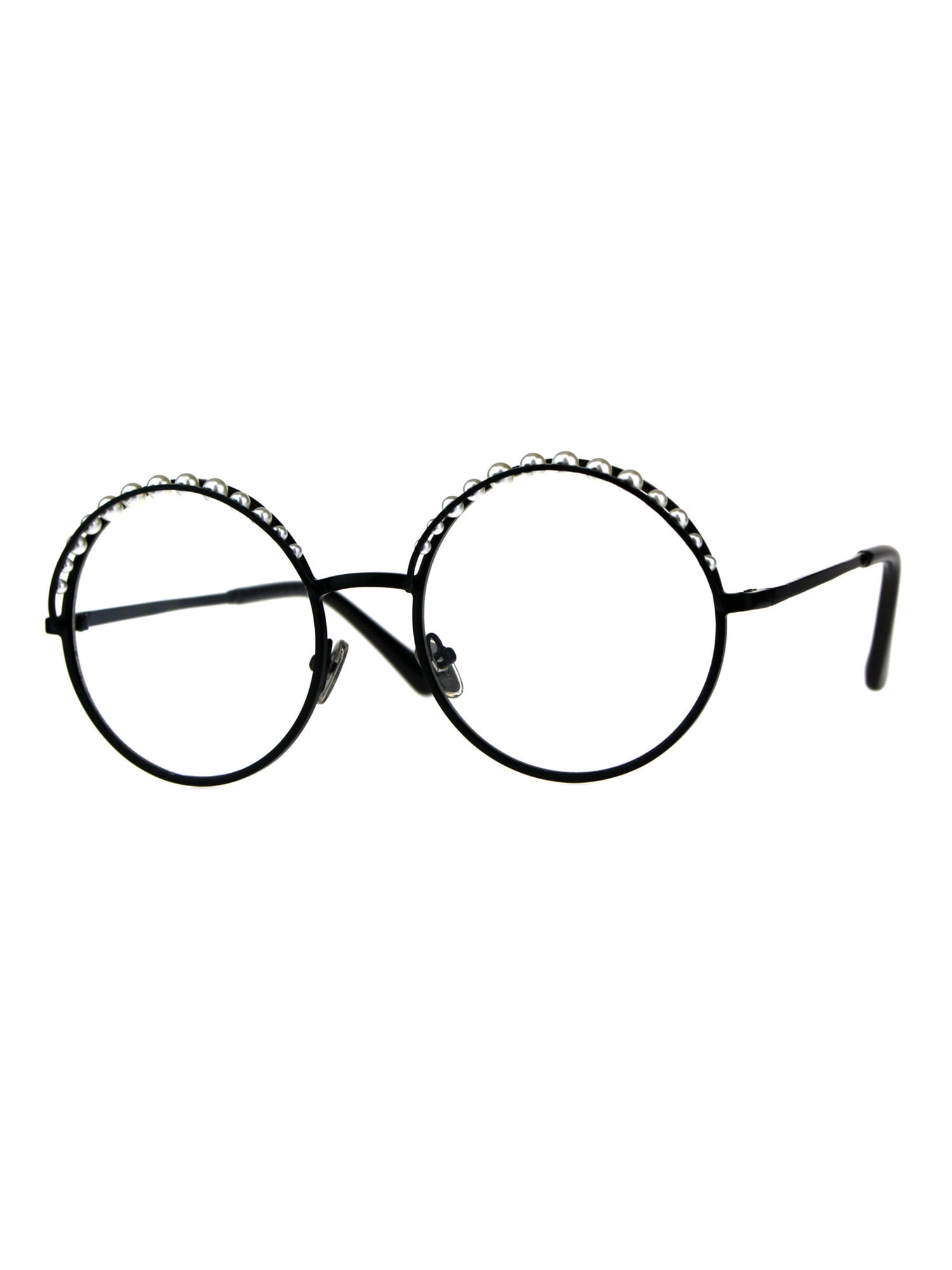 Womens Pearl Jewel Brow Trim Round Circle Clear Lens Metal Rim ...