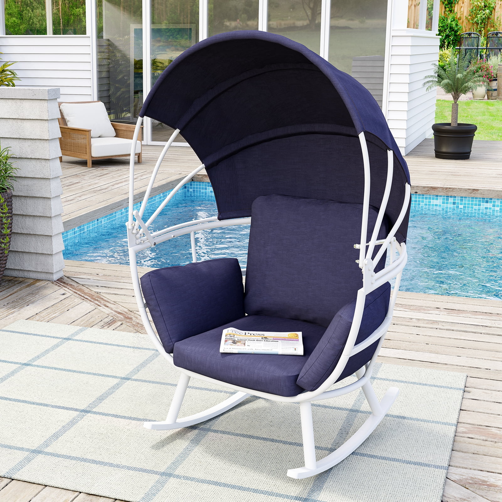 Crestlive Products Egg Rocking Chair Outdoor Aluminum Lounge in Navy ...