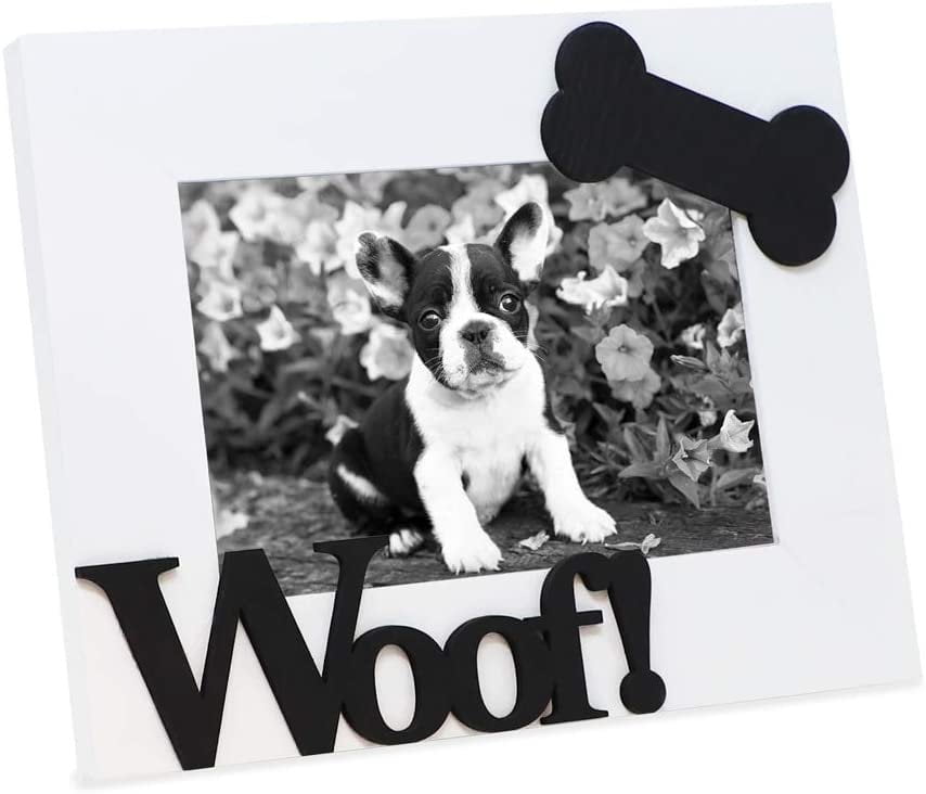 Isaac Jacobs 4x6 White Wood Dog “Woof!” Tabletop Picture Frame ...