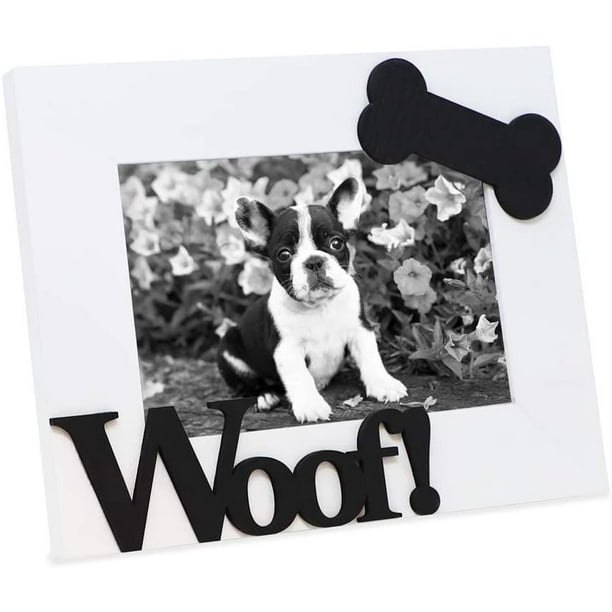 Isaac Jacobs 4x6 White Wood Dog “Woof!” Tabletop Picture Frame ...
