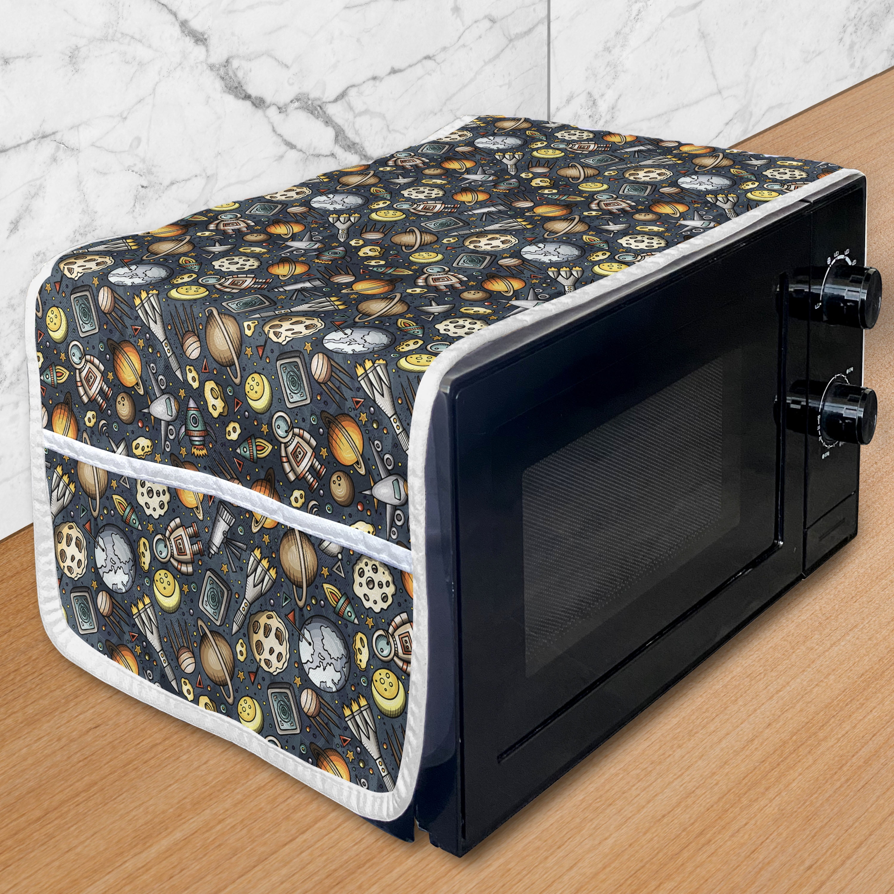 Cartoon Microwave Oven Cover, Space Cosmos Galaxy Planet Celestial ...