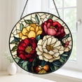 Blooming Peony in Vase Stained Glass Round Window Suncatcher, Floral ...