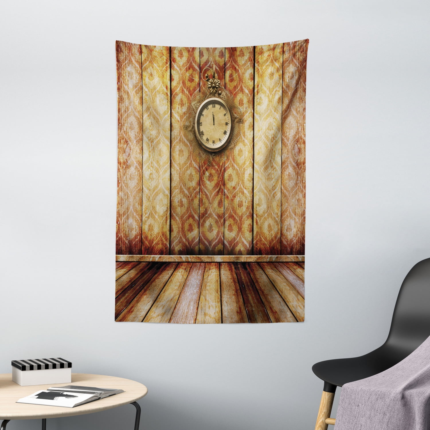 Victorian Decor Wall Hanging Tapestry, Antique Clock on Medieval Style ...