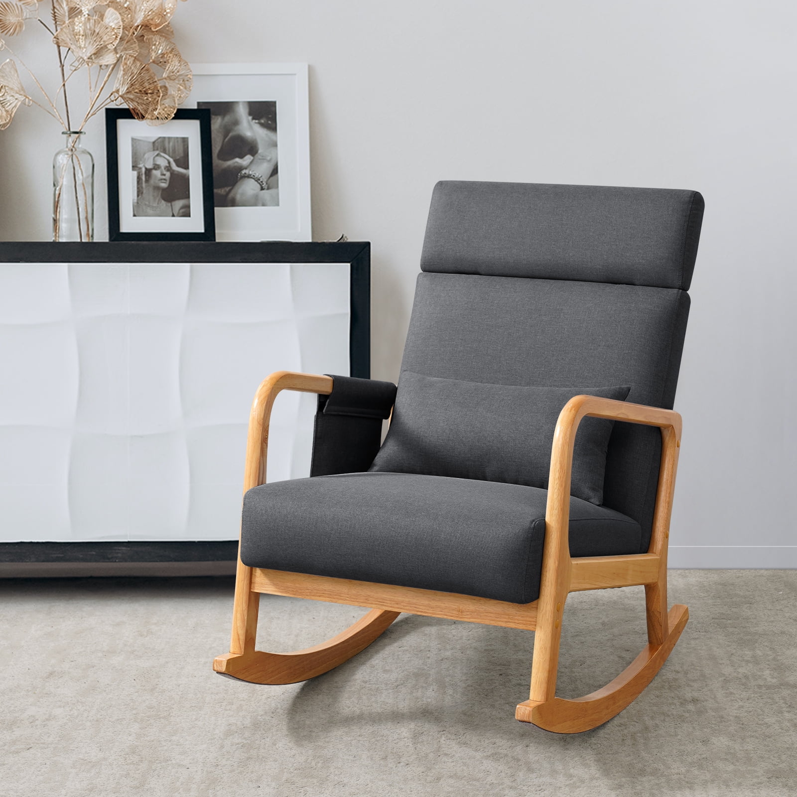 MOONCAST Modern Upholstered Rocking Accent Chair High Back for Living ...