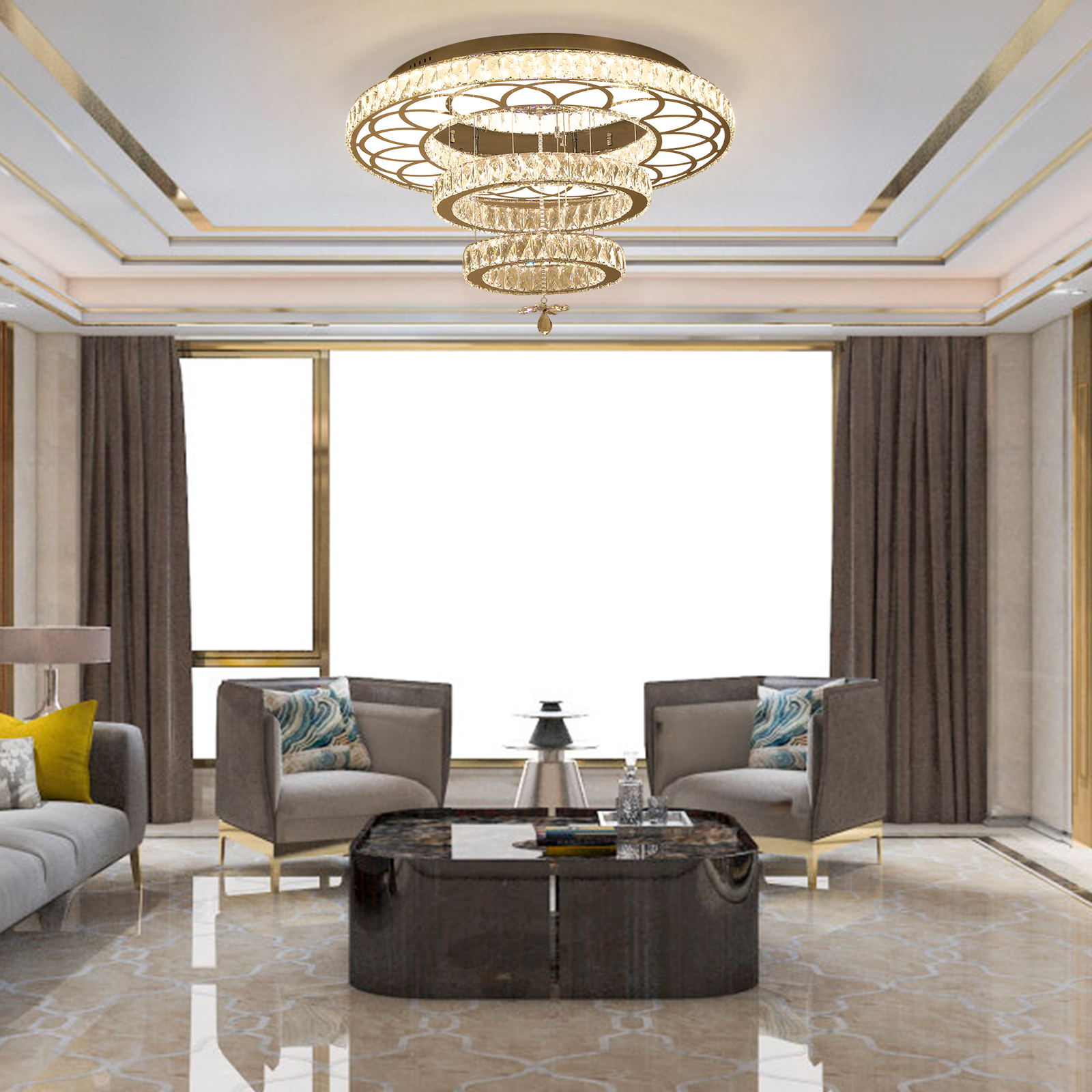 Wuzstar 32" Crystal Round Chandelier Modern Large Ceiling Lamps for ...