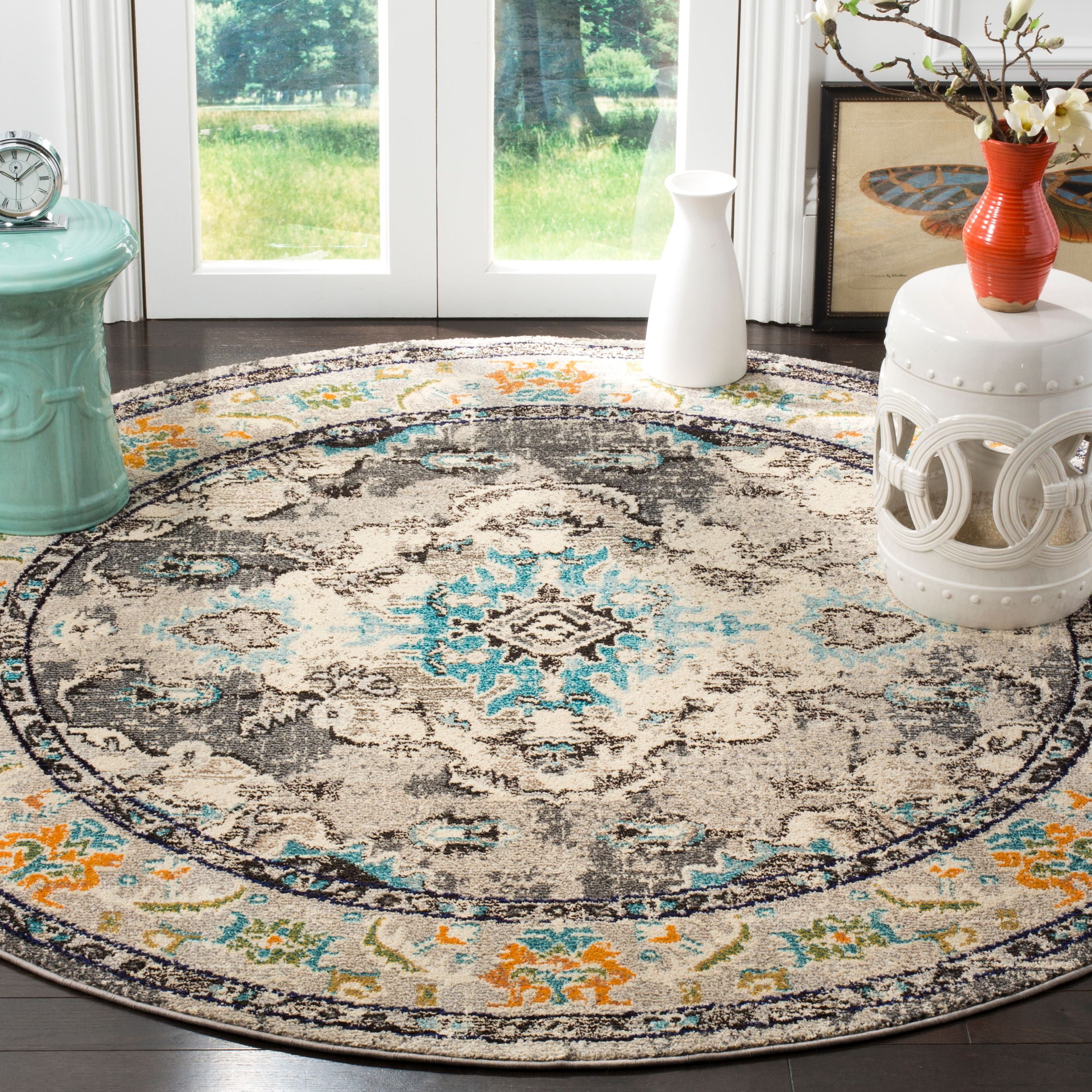 SAFAVIEH Monaco Toria Traditional Area Rug, Grey/Light Blue, 11' x 11 ...
