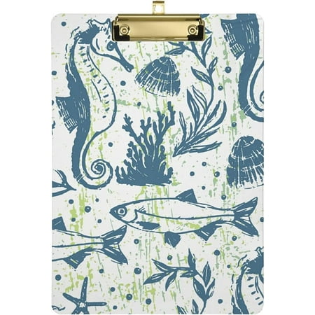 POGLIP Sea Life Seahorse Fish Clipboard Hardboard Wood Nursing Clip ...