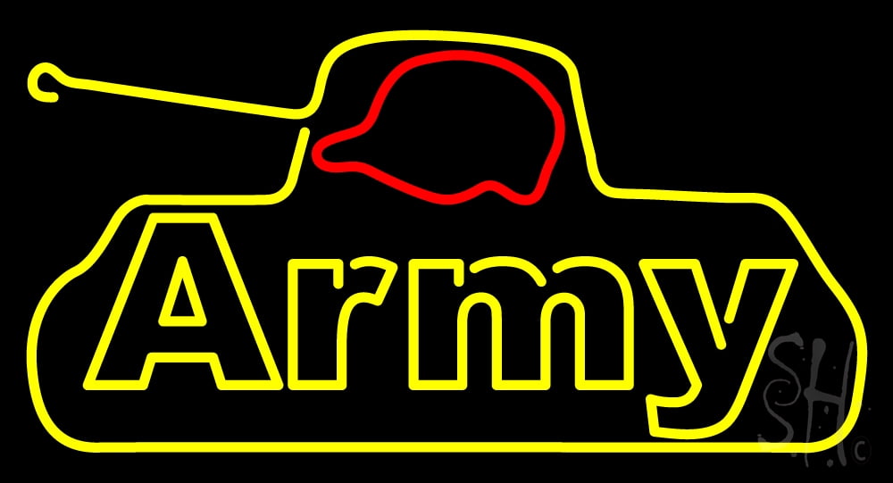Yellow Army LED Neon Sign 20 x 37 - inches, Black Square Cut Acrylic ...