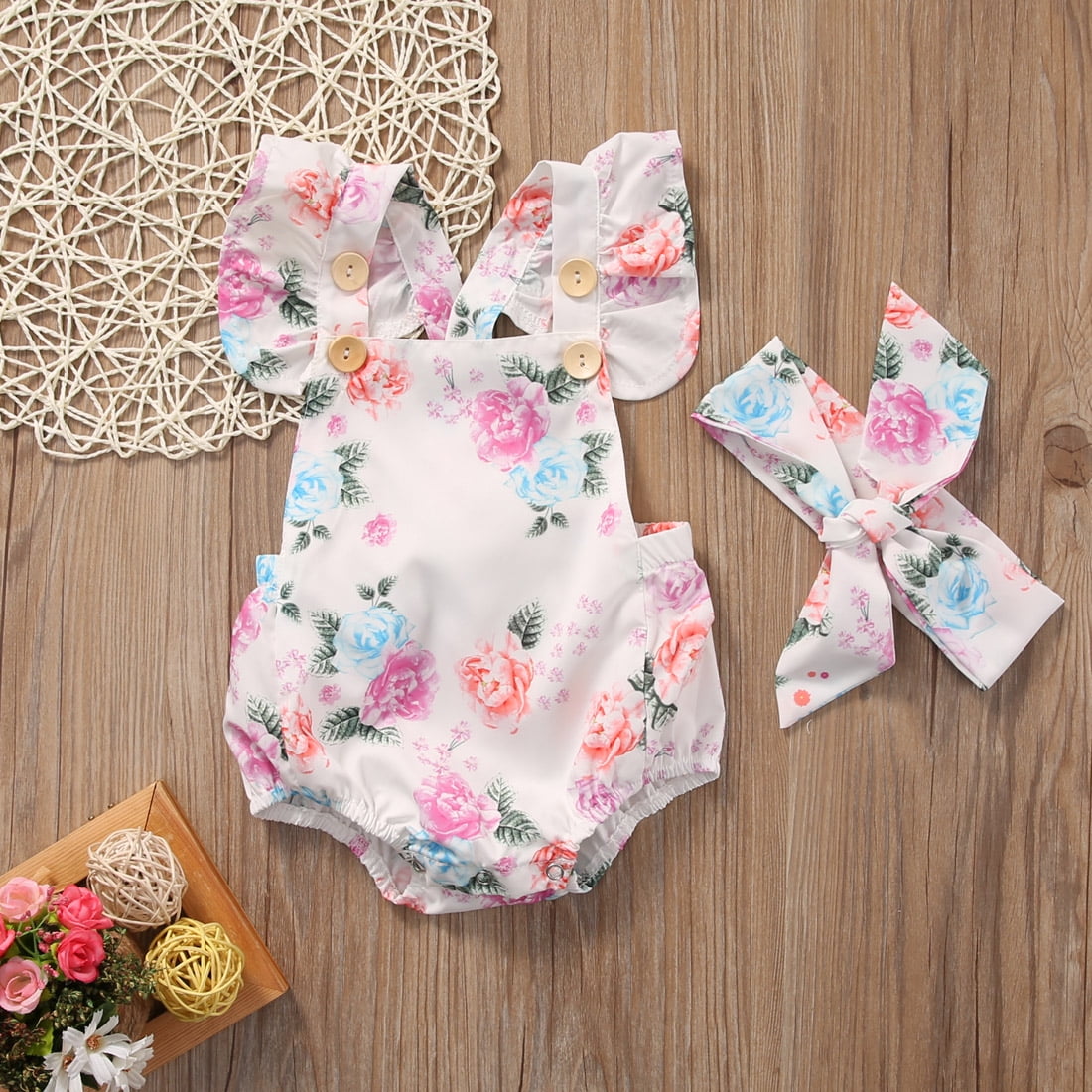 Newborn Infant Baby Girl Floral Romper Summer Jumpsuit Sunsuit Outfit ...