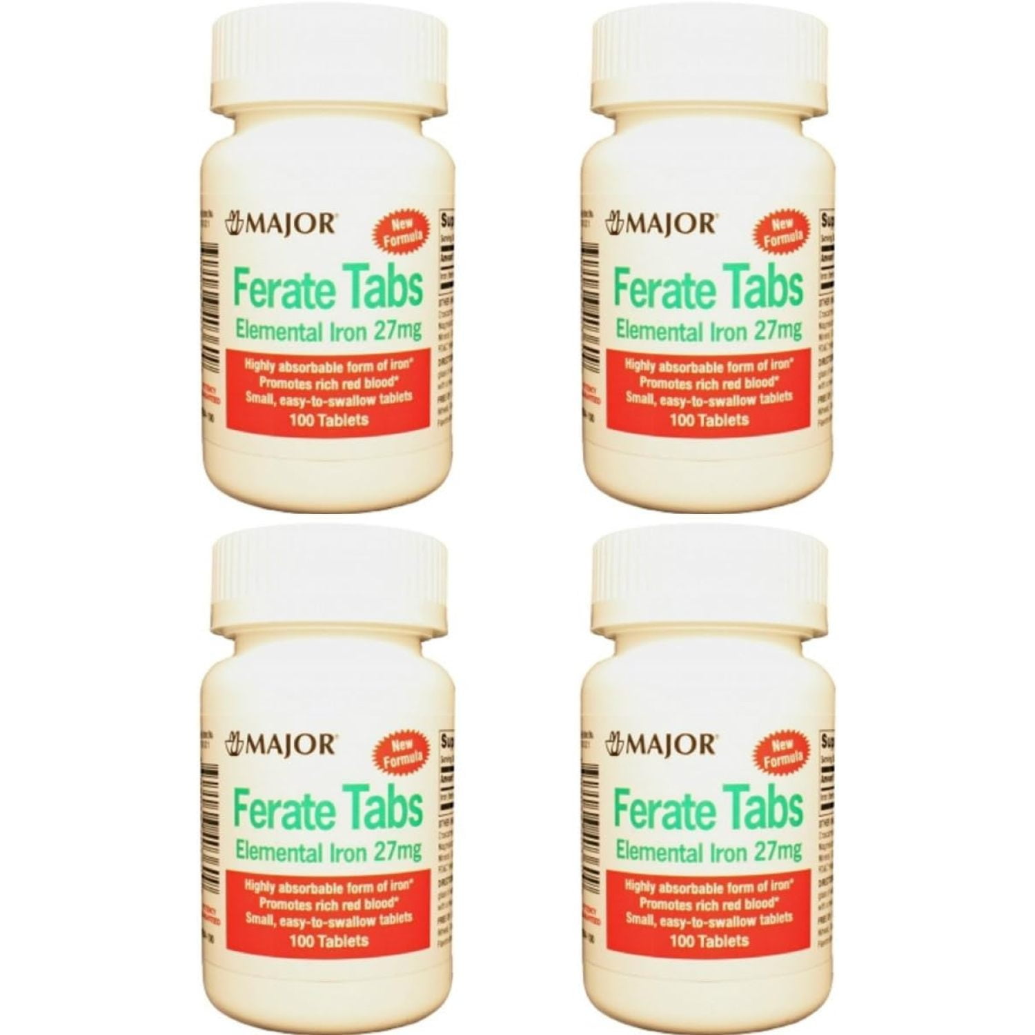 ( Pack Of 4 ) MAJOR FERATE ELEMENTAL IRON 27MG TAB FERROUS GLUCONATE-27 ...