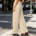Asgosdo Women Pants High Elastic Waisted Side Slit Drawstring Wide Leg ...