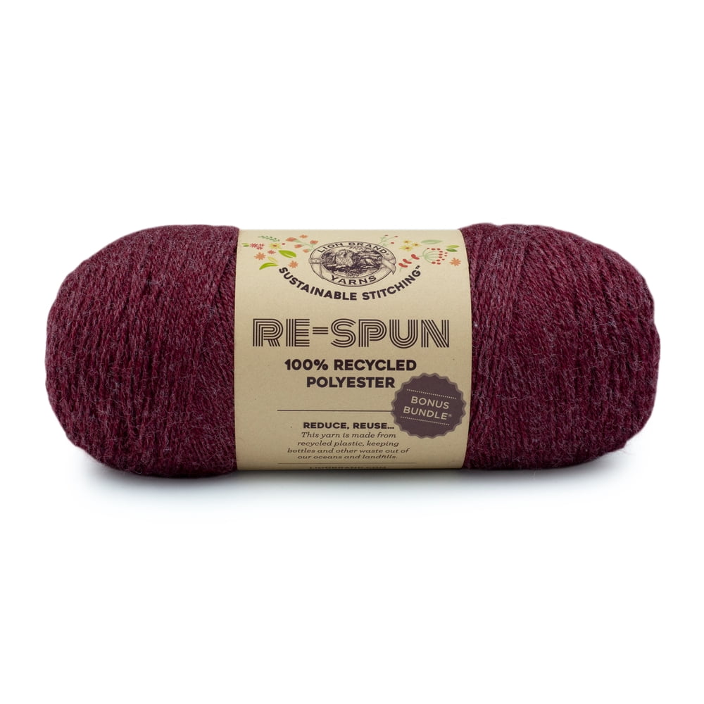 Lion Brand Yarn Re-Spun Bonus Bundle Wine Medium Recycled Polyester Red ...